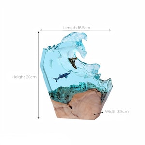 Ocean Wave LED Lamp Shark & Surfer Epoxy Resin - Wood Home Decor Art ...