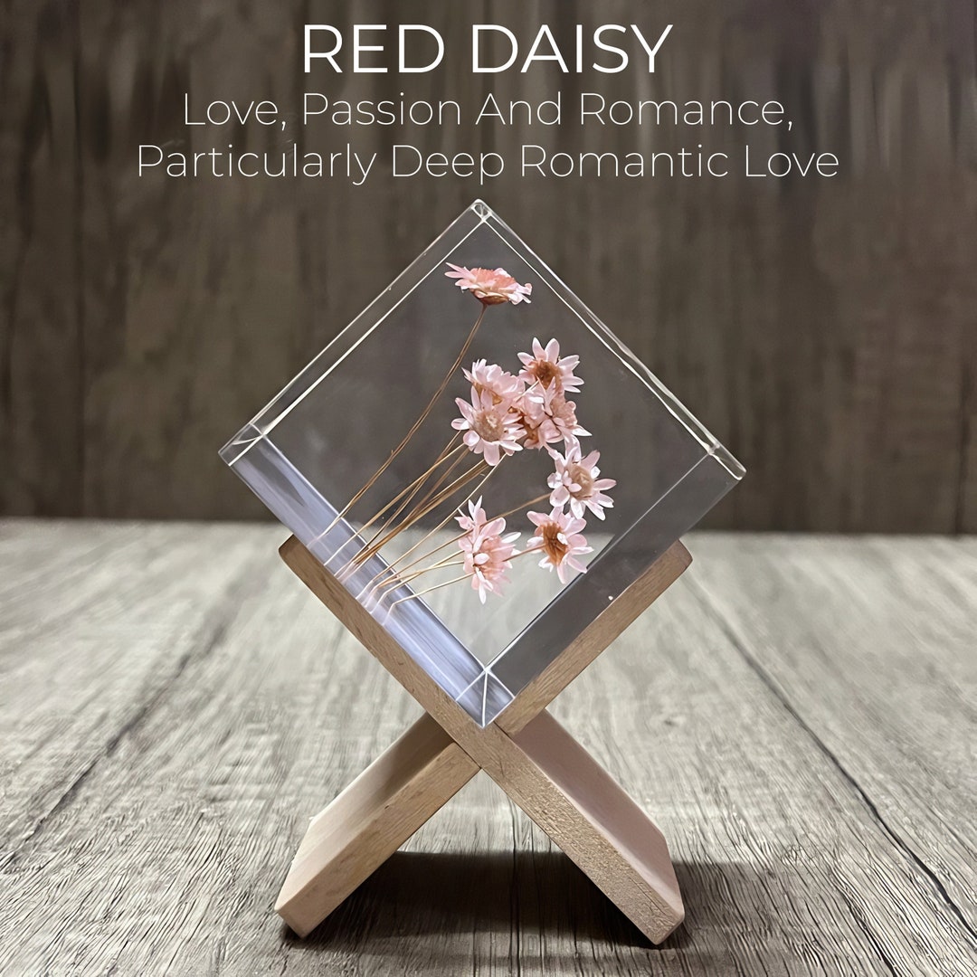 Red Daisy Flower Epoxy Resin Cube - Meaningful Girlfriend Home Decor ...