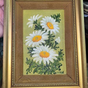 Vintage Small Daisy Oil Painting , Signed M.H. Wooten, Baytown Texas ...