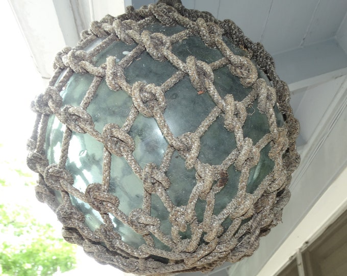 Antique Japanese Fishing Float Fishing Float Buoy Ball Roped Large Teal ...