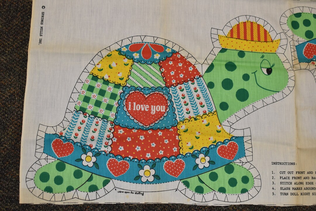 Vintage MOD Patchwork Rainbow Turtle Fabric Pattern, Fabric Pillow Pattern, Spring Mills ...