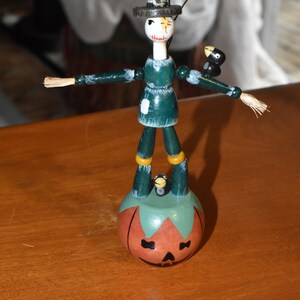 Vintage Halloween Scarecrow Push Puppet, Collapsing Push Puppet Finger ...