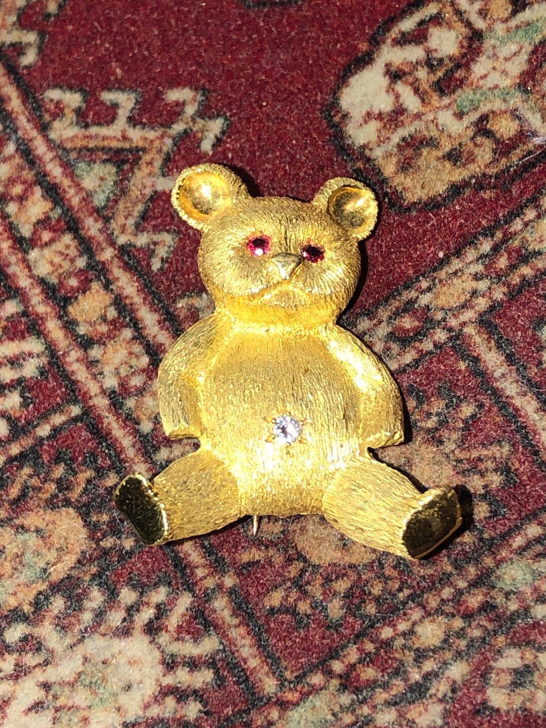 Vintage 18K Gold Ruby & Diamond Teddy Bear Brooch, LG, George Lederman ...
