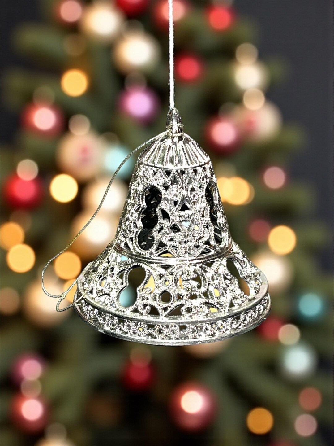 Vintage Bell, Silver Plastic Bell, Filagree Plastic Bell, Silver Bell ...