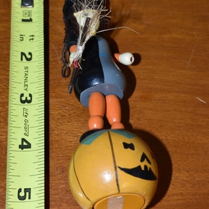 Vintage Halloween Pumpkin Witch Push Puppet, Collapsing Push Puppet ...