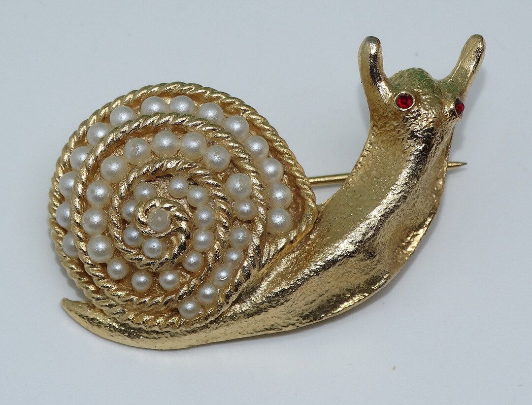 Vintage BSK Gold Tone & Pearl Snail Brooch, Slug, Snail Pin - Etsy