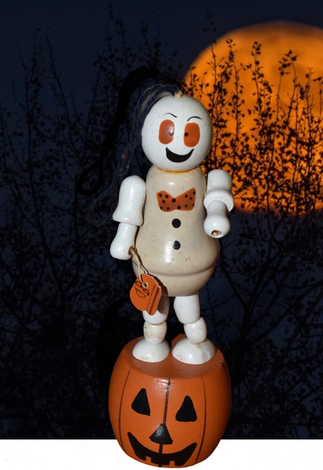 Vintage Halloween Ghost Trick or Treater Push Puppet, Collapsing Push ...