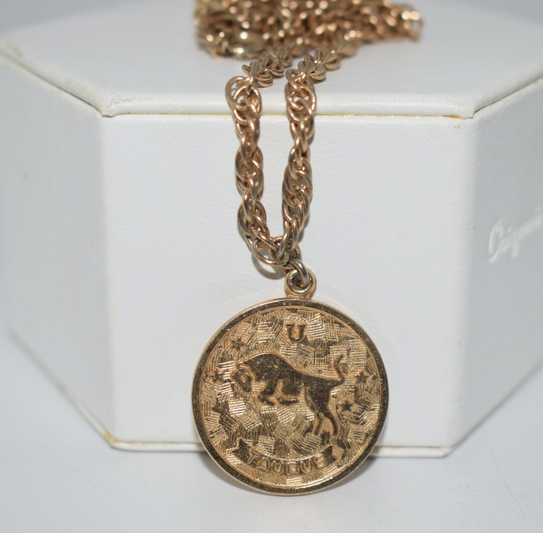 Vintage Sarah Coventry Taurus Zodiac Necklace, Gold Tone Pendant (22 ...