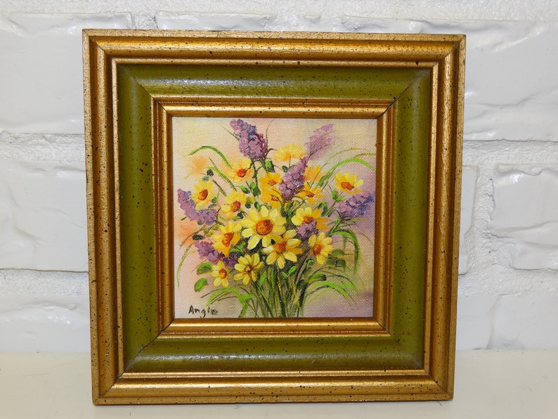 Vintage Brown Eyed Susans Oil Painting Signed Angie Lilac | Etsy