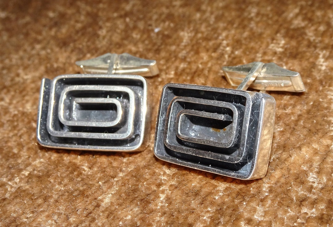 Vintage Brutalist Abstract Sterling Silver Cuff-links, Minimalist Cuff Links, Mid Century Modern ...