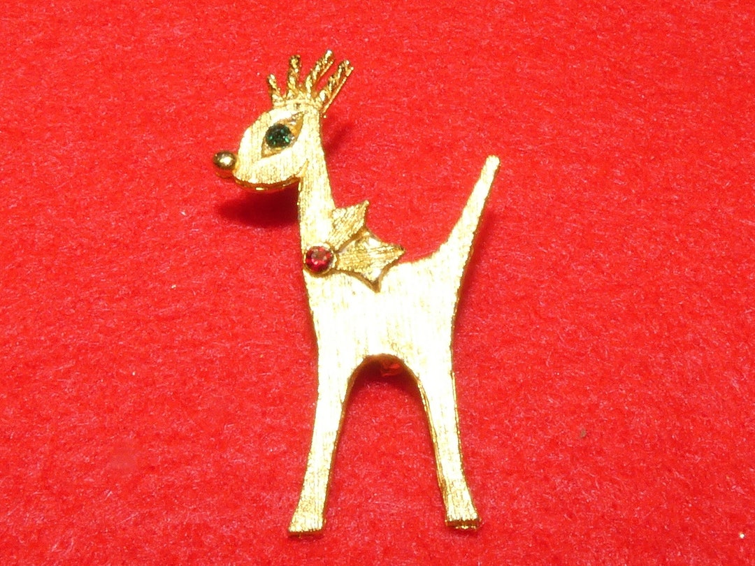 Reindeer Christmas Pin, Perky Baby Reindeer Brooch, Mid Century ...