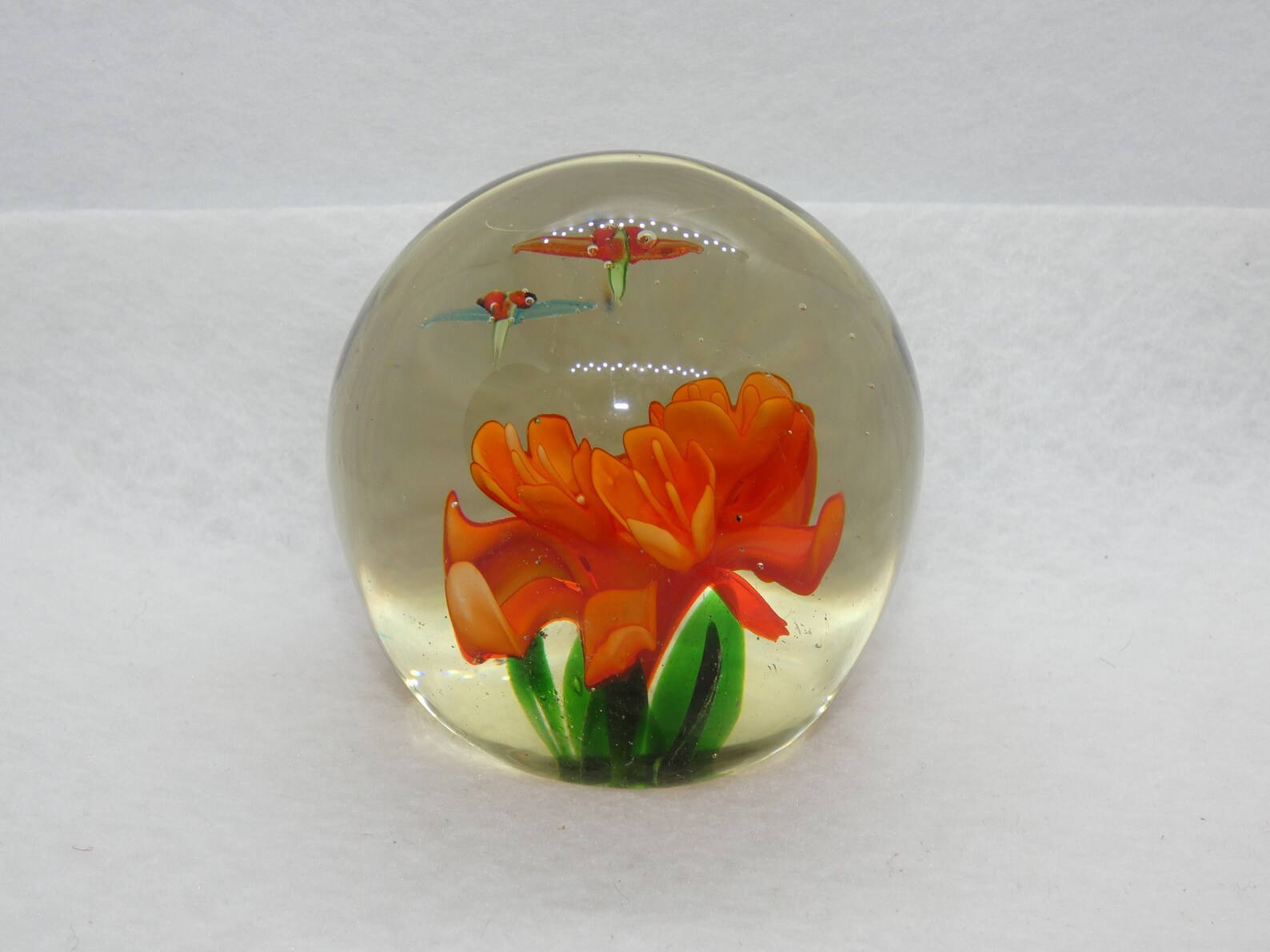 Vintage Glass Paperweight Orange Flower Little Dragon Flies - Etsy