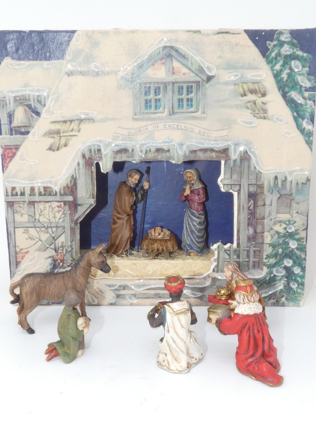 Vintage Manger in a Box, Manger in a Stable, Nativity, Birth of Christ ...
