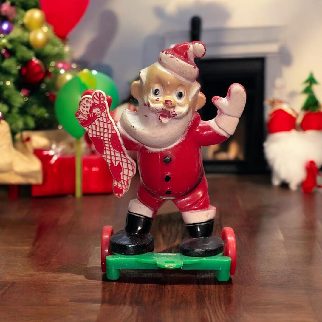 Vintage 1950's Santa Claus Retro Rosen Rosbro Santa Pull Cart Candy ...