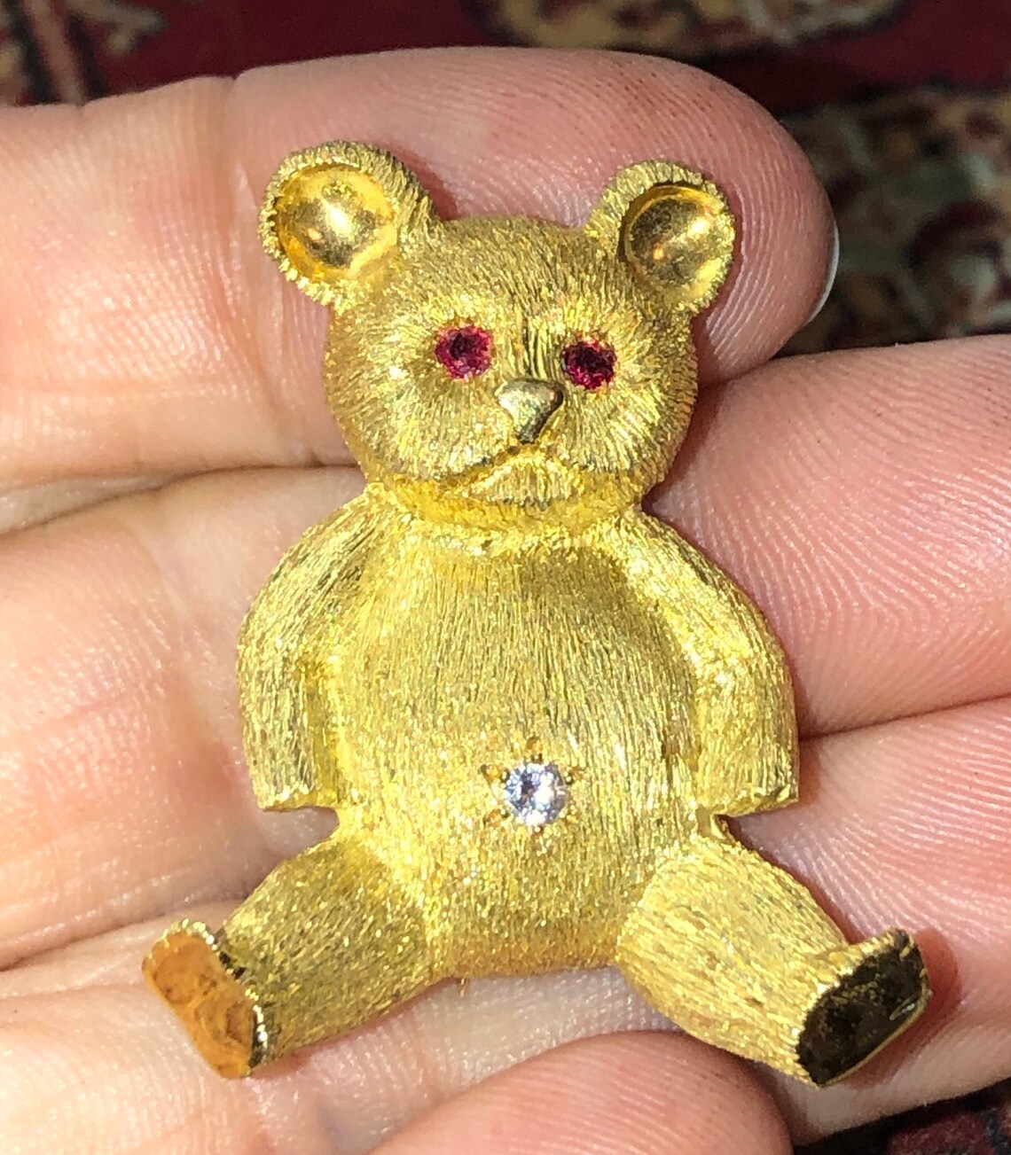 Vintage 18K Gold Ruby & Diamond Teddy Bear Brooch LG George - Etsy