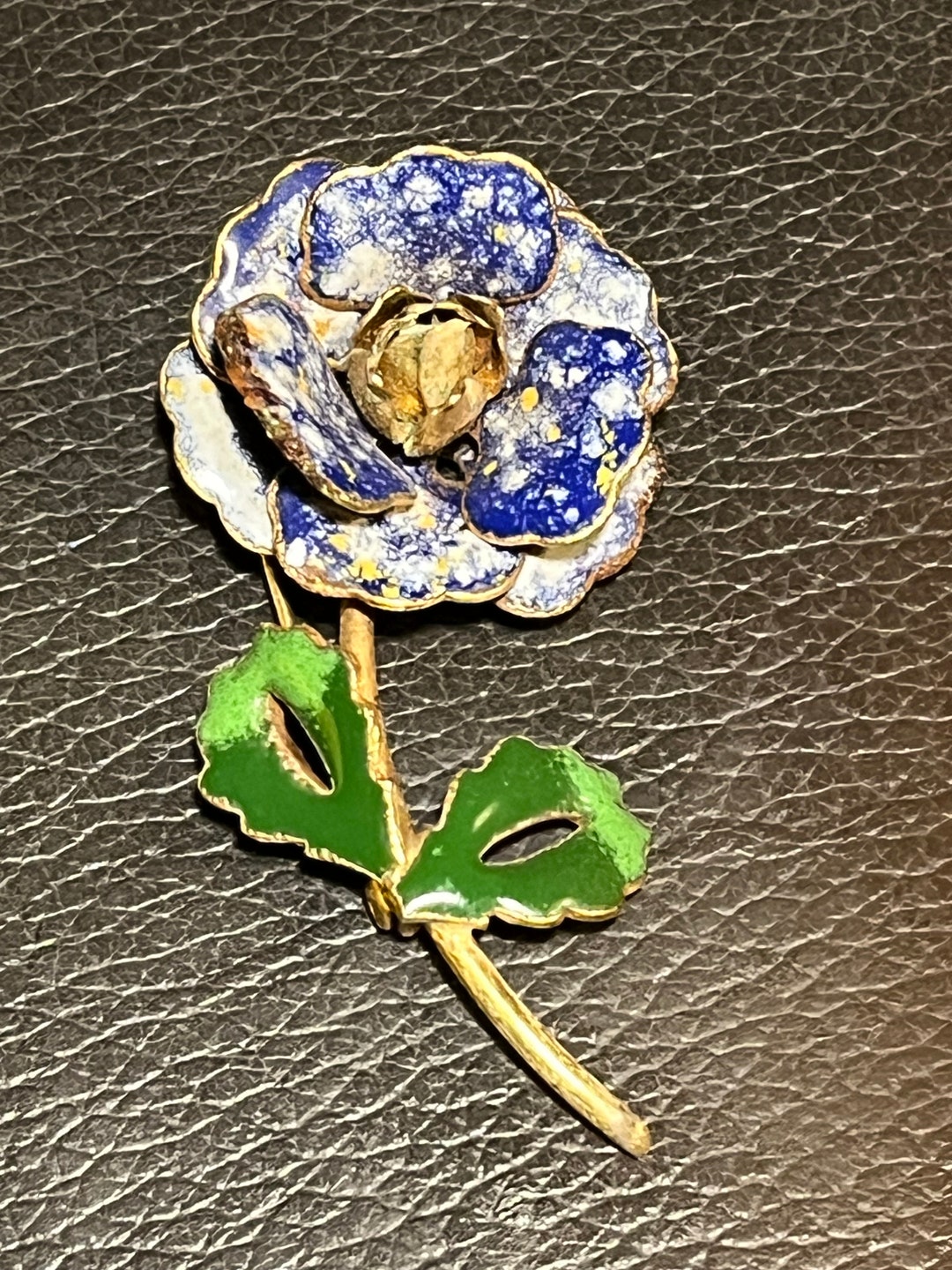 Vintage Enamel Peony Flower Long Elegant Brooch Enamel Blue Flower Pin ...