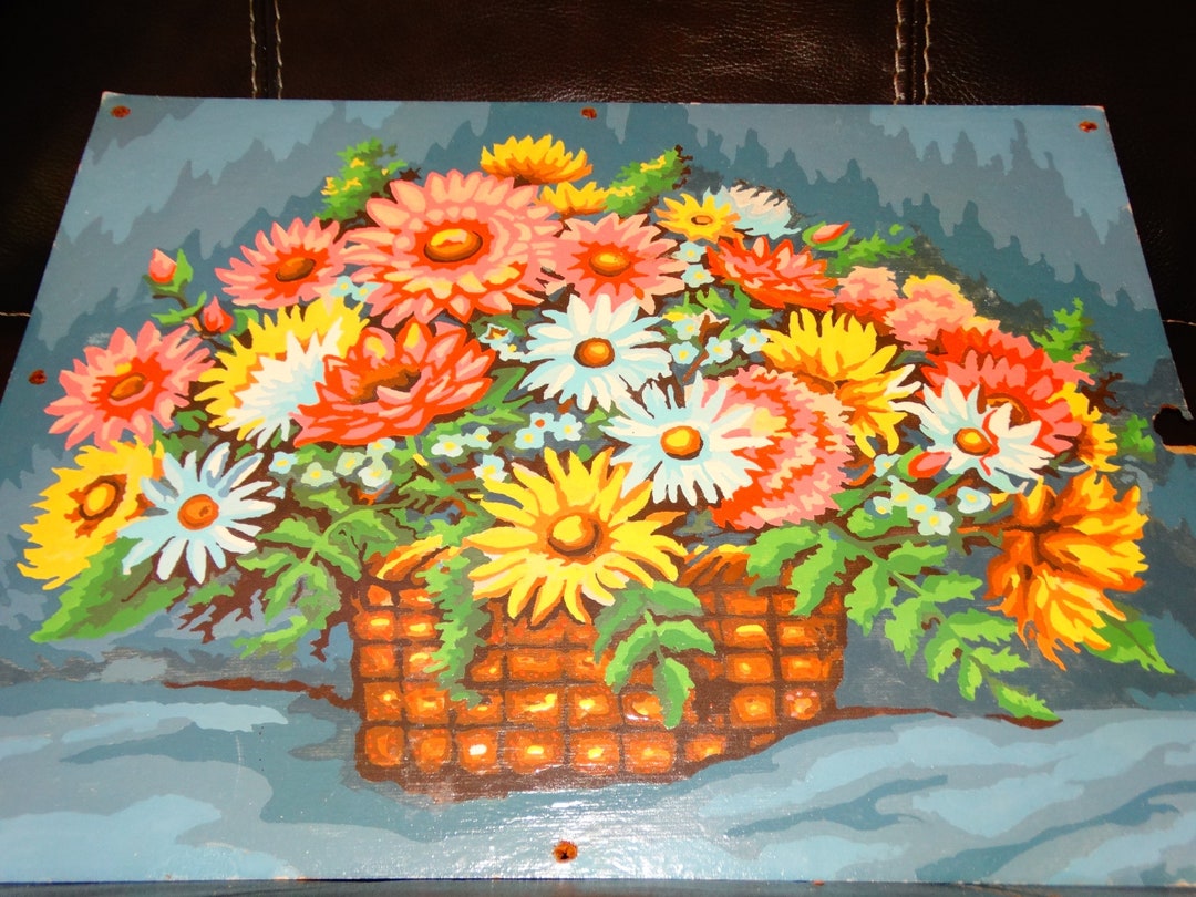 Vintage Floral Paint by Number, Basket Full of Flowers, Country Flowers ...