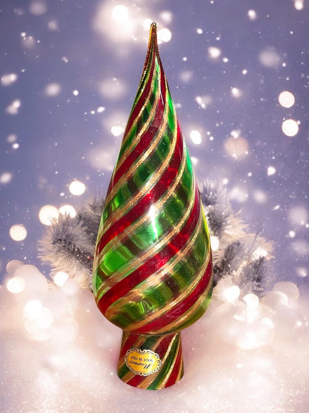 Vintage Murano Glass Christmas Tree Topper: Red & Green Italian Art ...