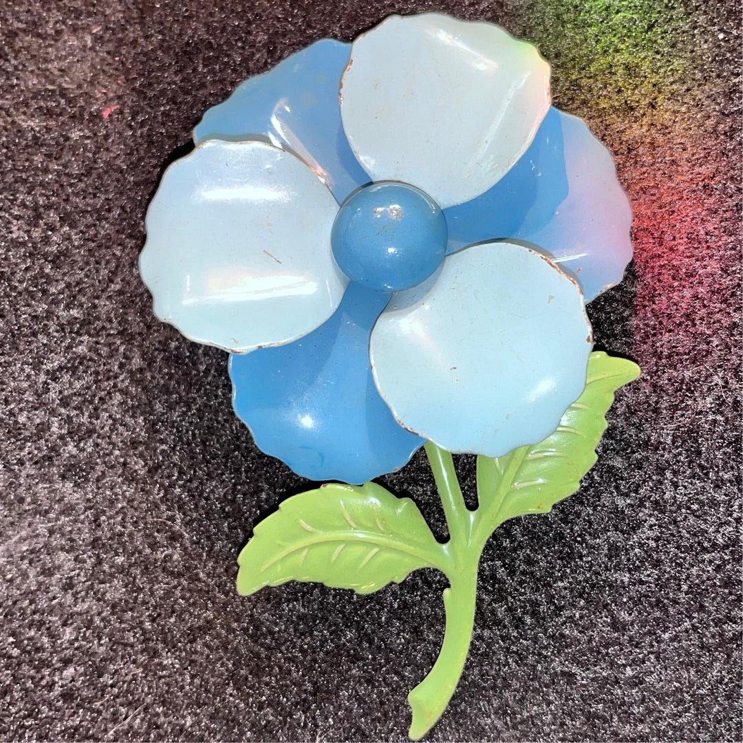 Vintage Powder Blue Flower Pin, Flower Brooch, Enamel Flower Power ...