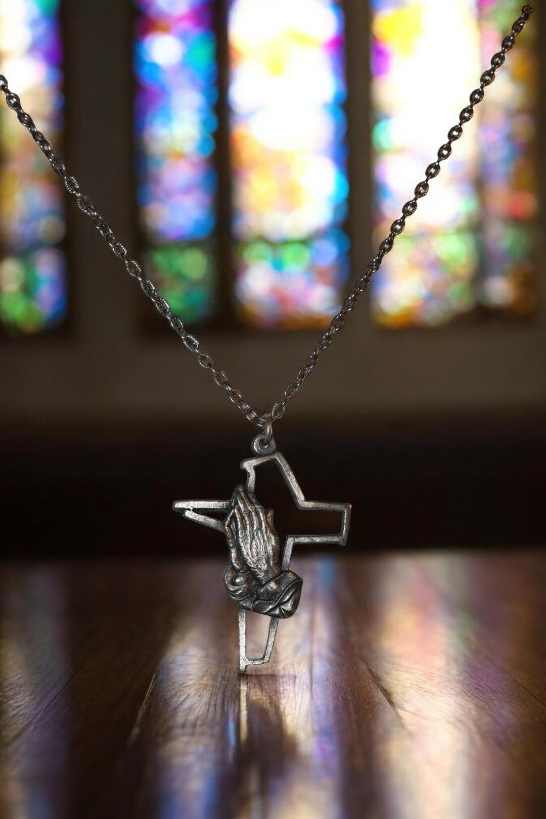 Pewter Cross, Christs Praying Hands, Vintage Cross Necklace - Etsy