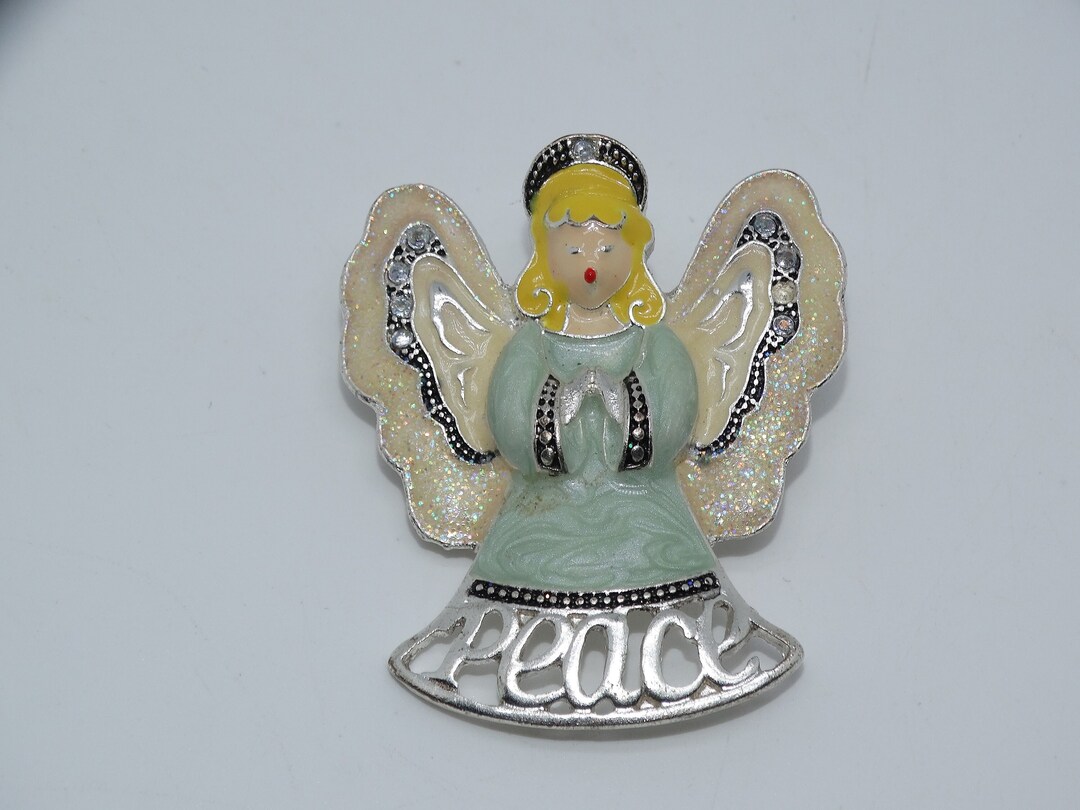 Angel Pin, Gold Tone Blonde Christmas Angel Pin, PEACE Angel Brooch ...