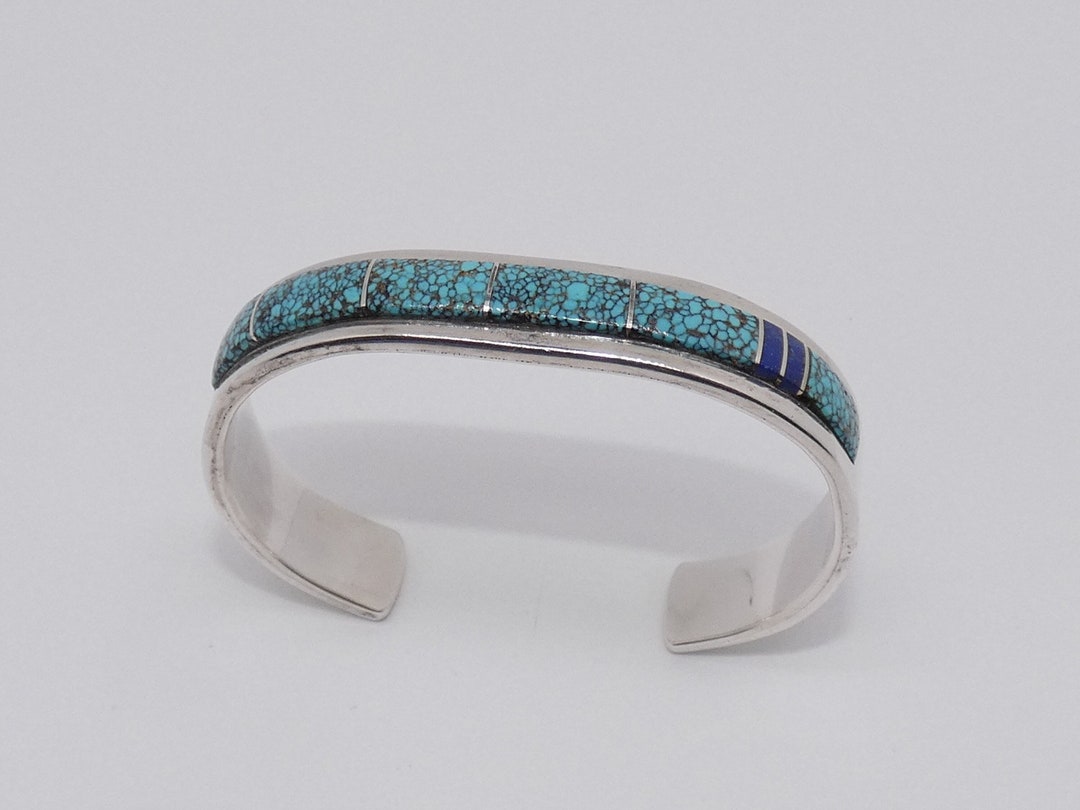 RH Boyd Cuff Inlay Navajo Mountain Turquoise & Lapis Inlayed Sterling ...