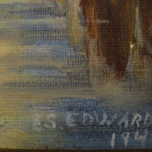 1940's Oil Painting, Full Moon, Signed E.S. Edwards 1948, Log Cabin ...