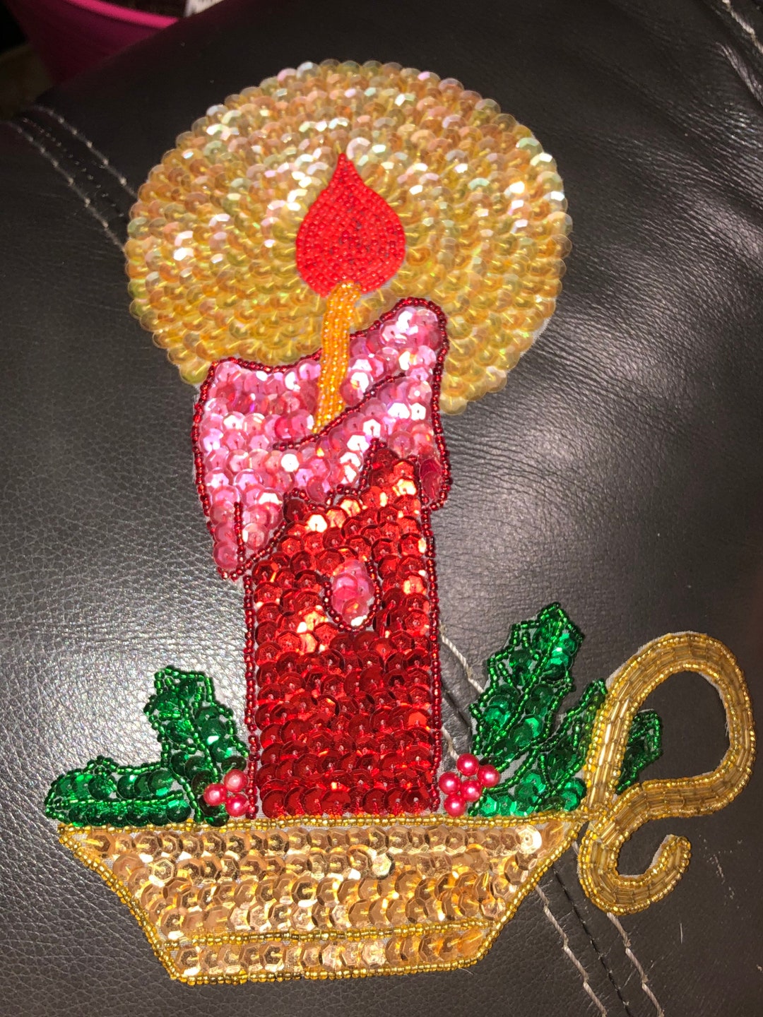 Vintage Sequence Beaded Candlestick Christmas Patch Applique - Etsy