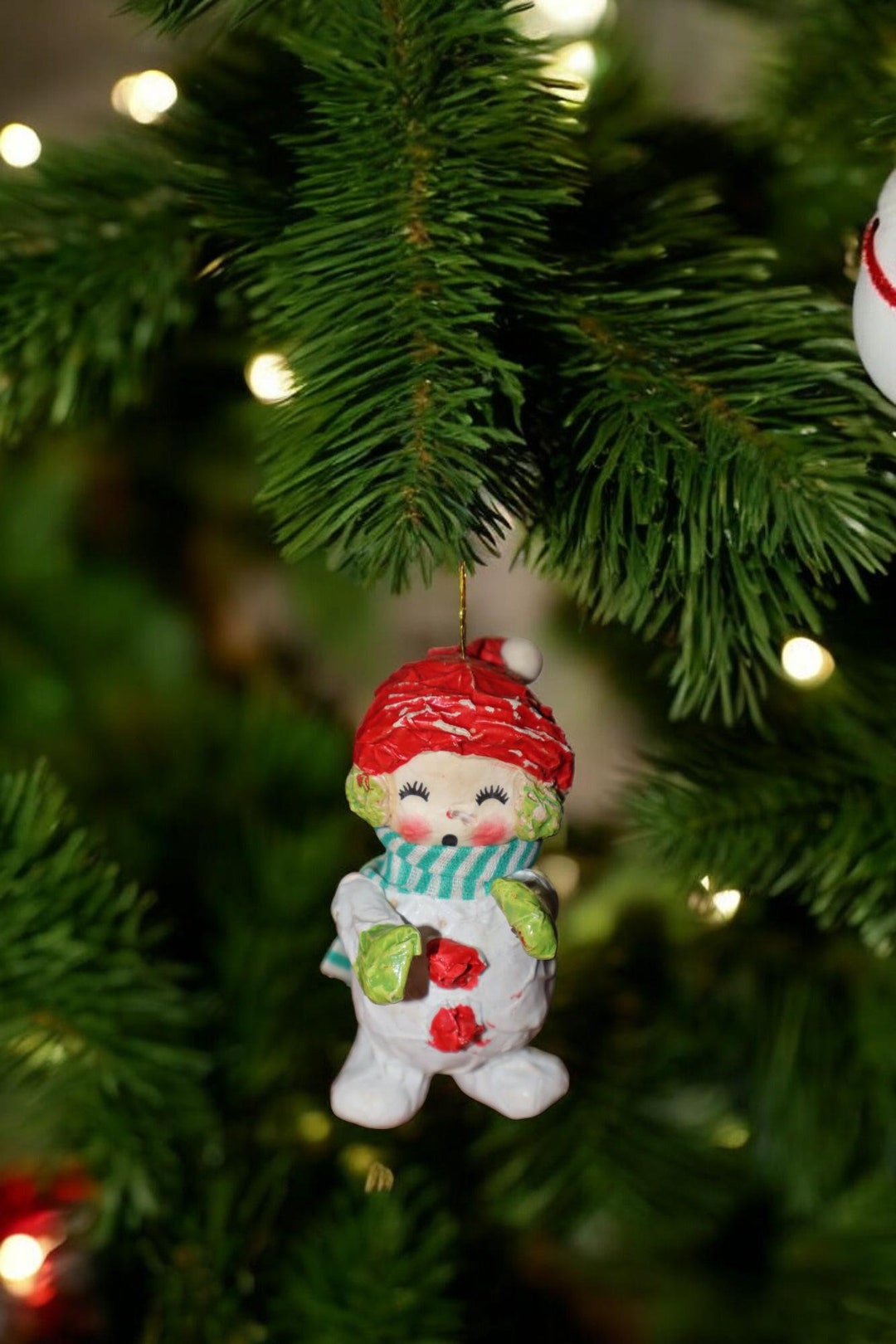 Vintage Paper Mache Snowman Ornament , Frosty Ornament B40 - Etsy