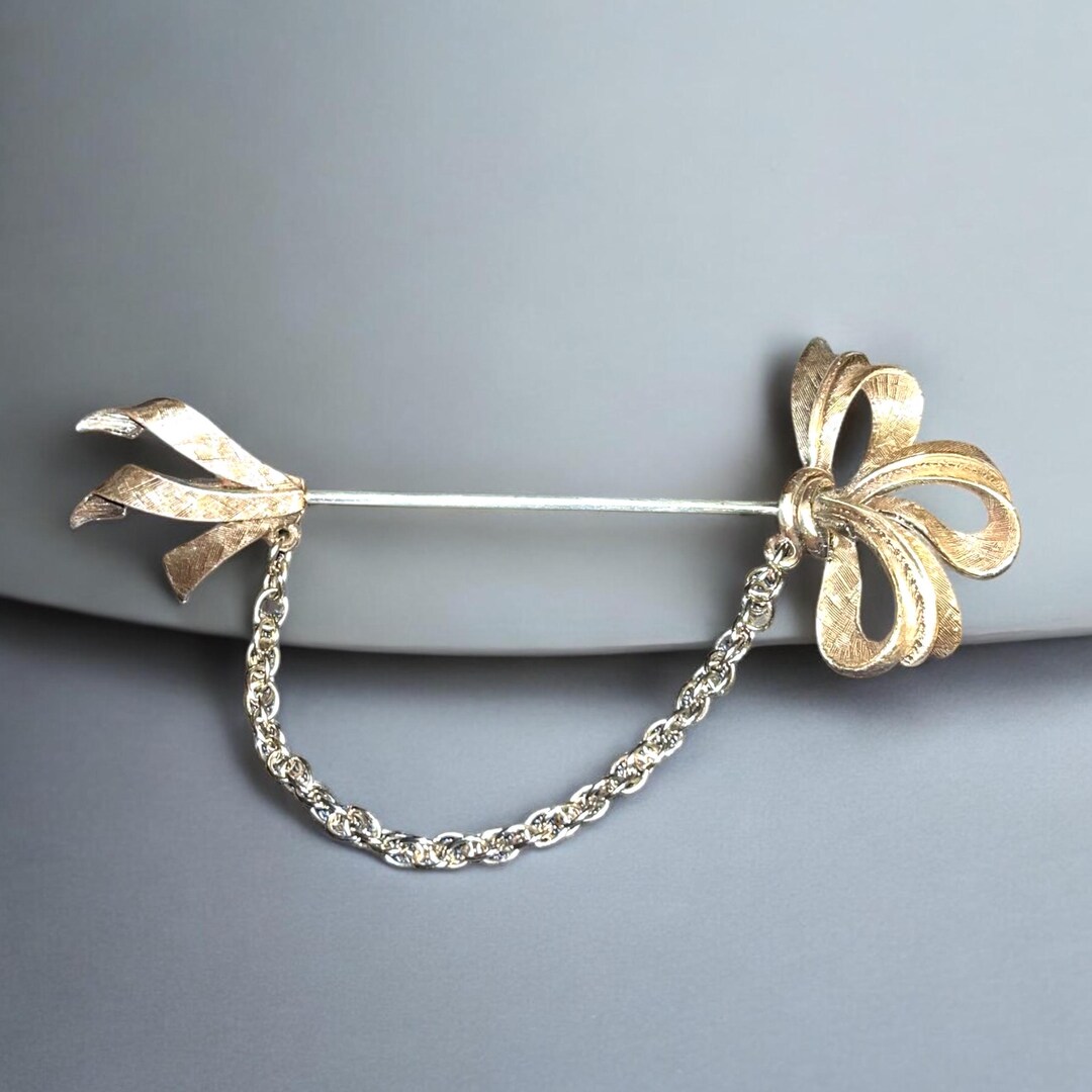 TORTOLANI Vintage Bow Ribbon Hat Stick Pin, Brooch Textured Silver ...