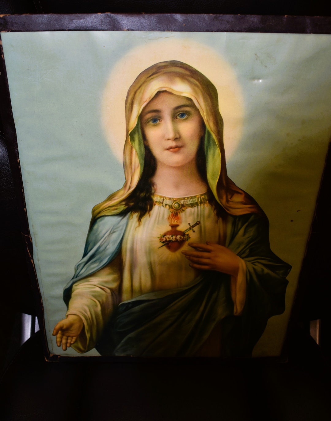 1940's Antique Italian Immaculate Heart Virgin Mary Lithograph Print ...
