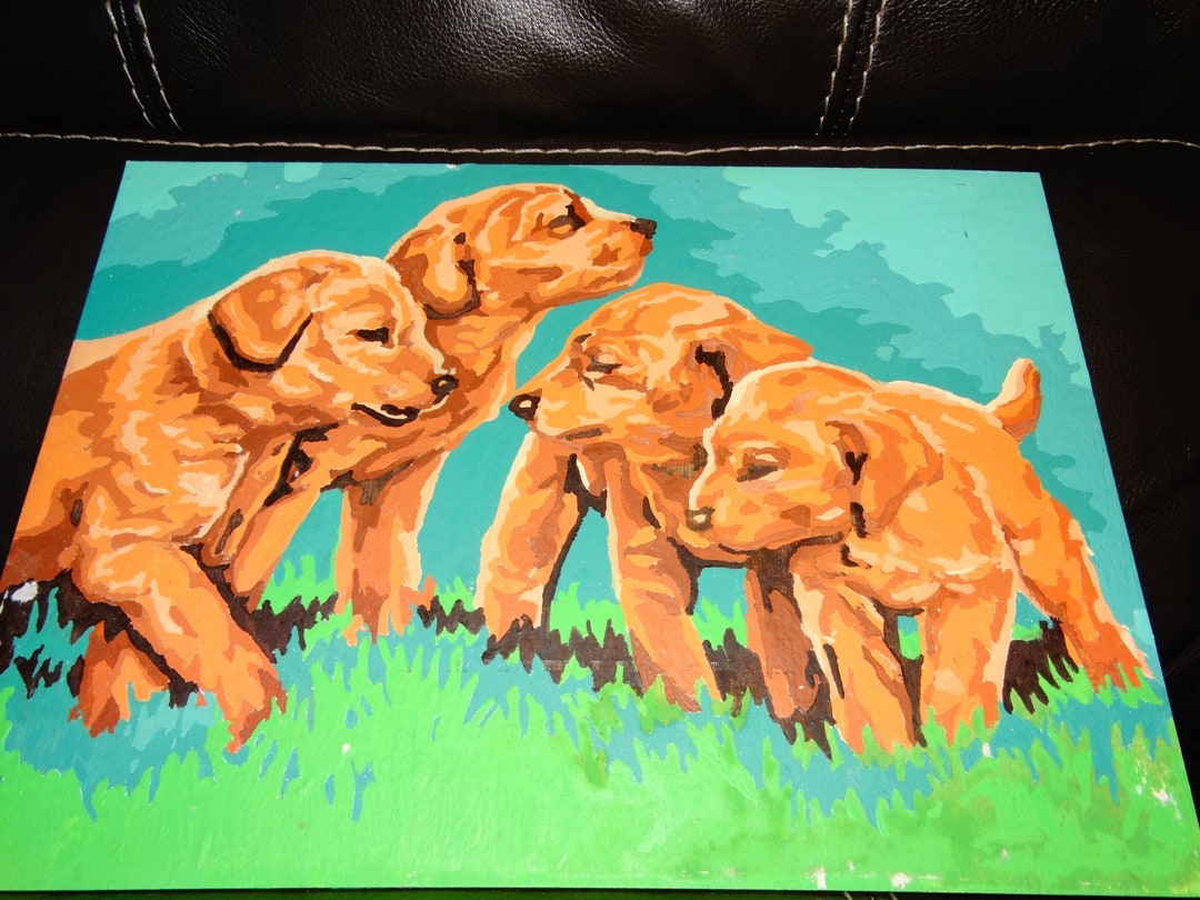 Vintage Paint by Number Yellow Labrador Puppies, Playful Dog Paint by ...