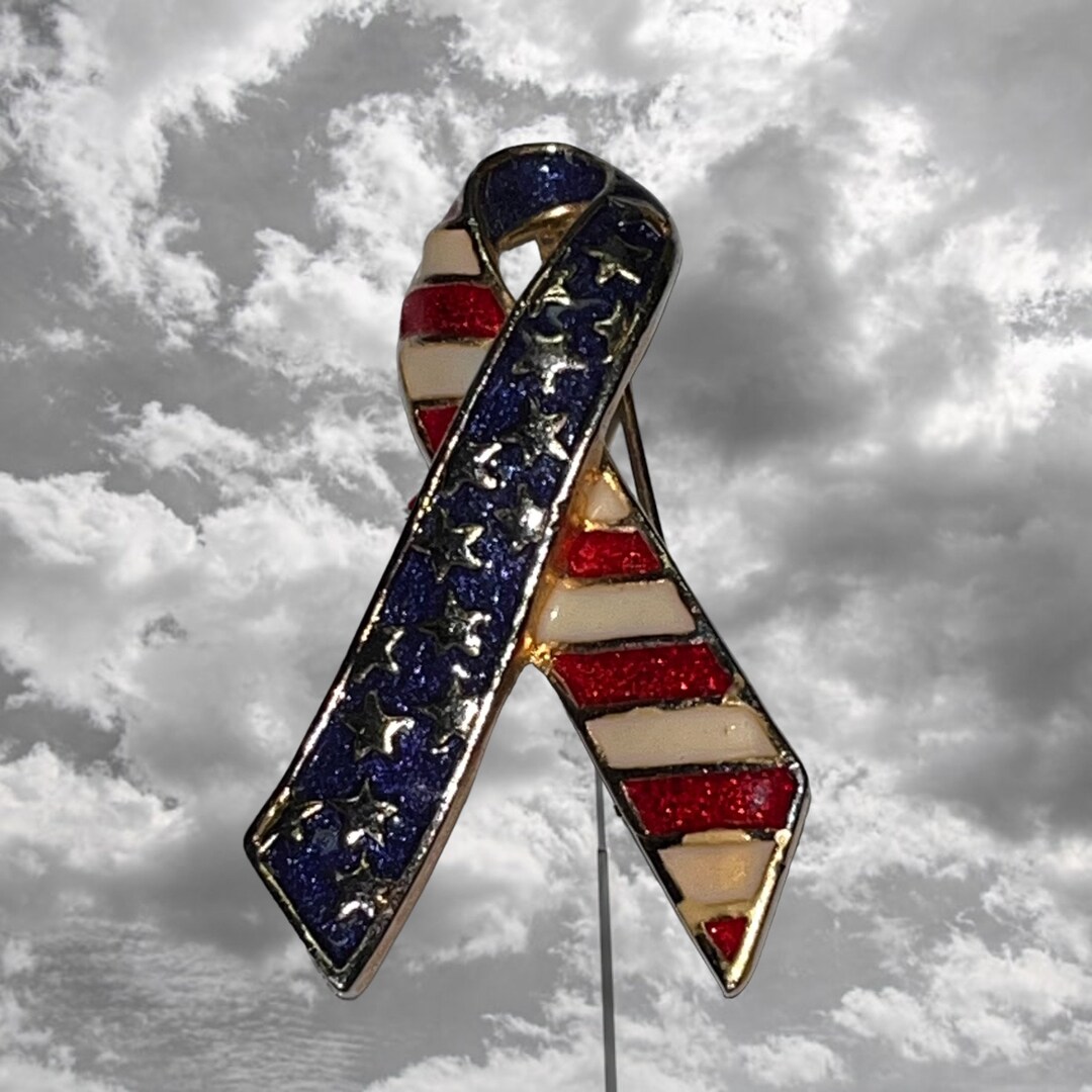 Vintage Military Ribbon Red White Blue Pin, Stars & Stripes, Gold Tone ...