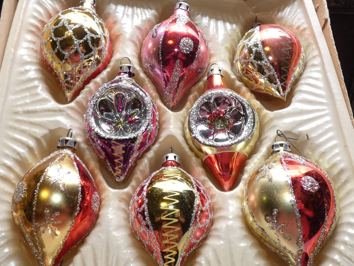 Vintage Hand Decorated Glass Indented Christmas Ornaments Made - Etsy
