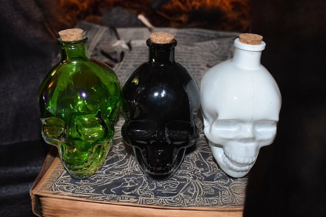 Skull Potion Bottles W/cork, Halloween Decorations, Spells & Potion ...