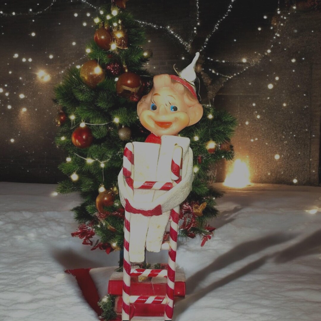 MCM Pixie Elf on Candy Cane Ladder: Vintage Christmas Decoration - Etsy
