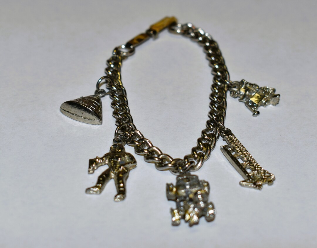 Vintage Nasa Silver Tone Charm Bracelet, Astronaut, Rocket, Lunar Ship ...