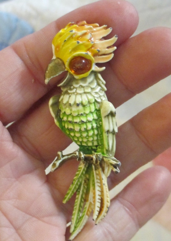 Mid Century Yellow Parrot Pin, Bird Pin, Parakeet Bir… - Gem