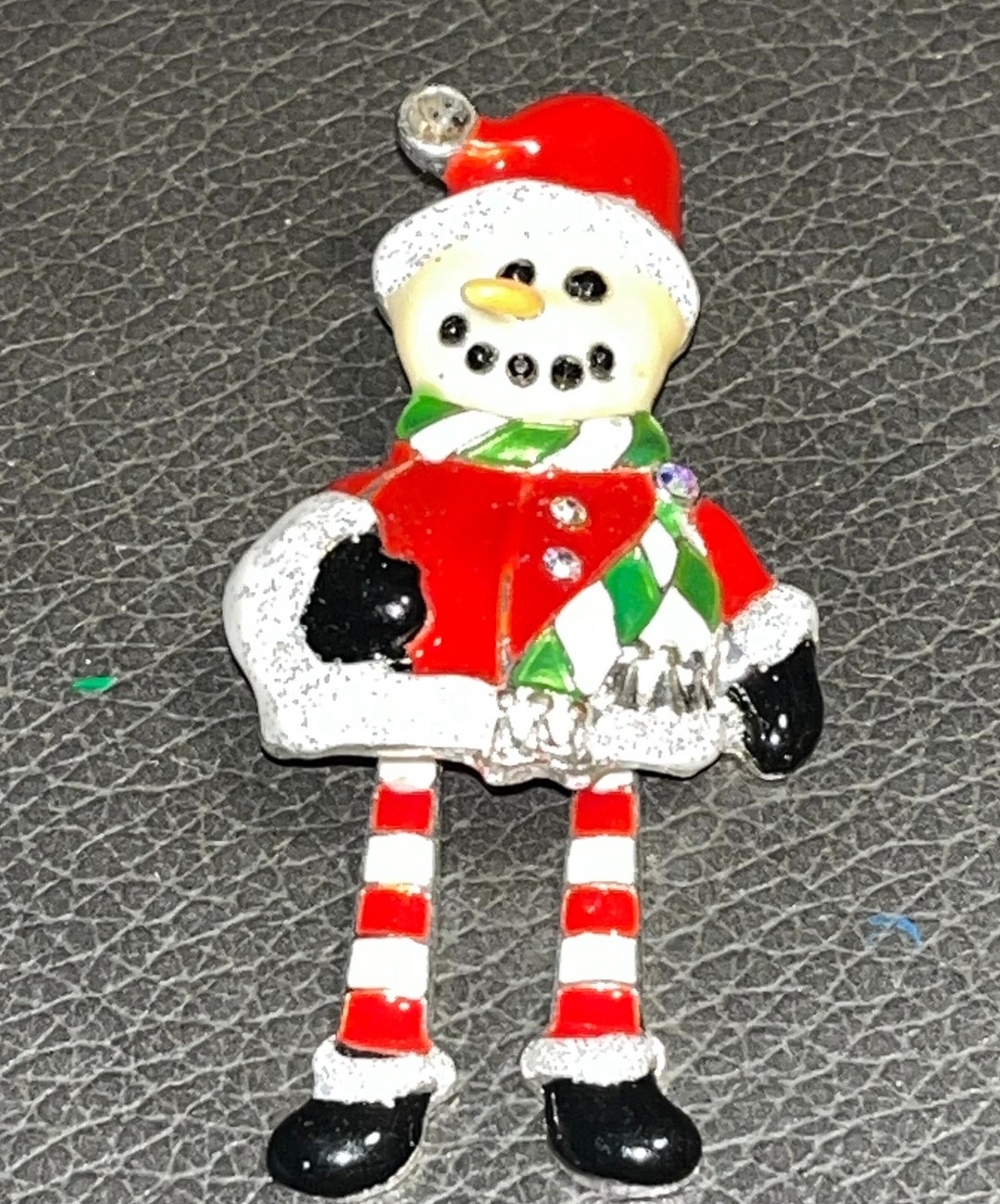 Vintage Enamel Rhinestone Snowman Pin, Articulated Dangle Legs Frosty ...