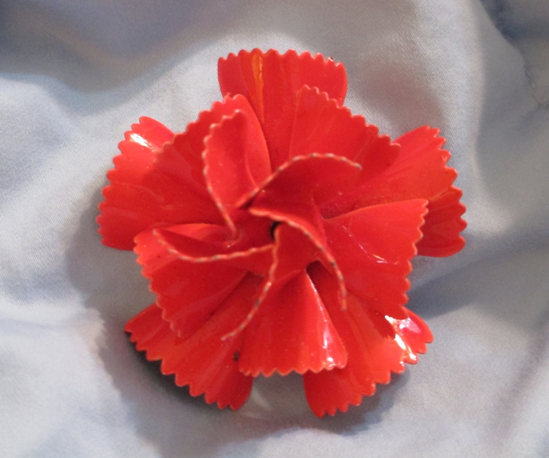 Vintage Red Enamel Metal Flower Pin, Flower Brooch, Enamel Flower Power ...