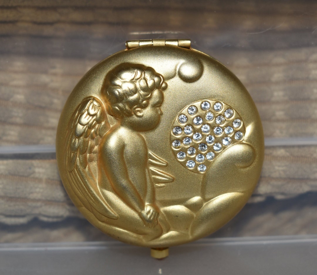 Vintage Estée Lauder Gold Tone Cherub Compact Crystal Rhinestones ...