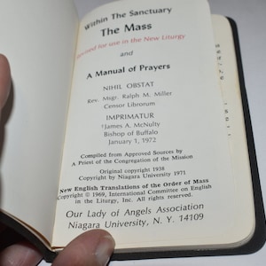 1969 Within the Sanctuary the Mass and A Manual of Prayers, Nihil ...