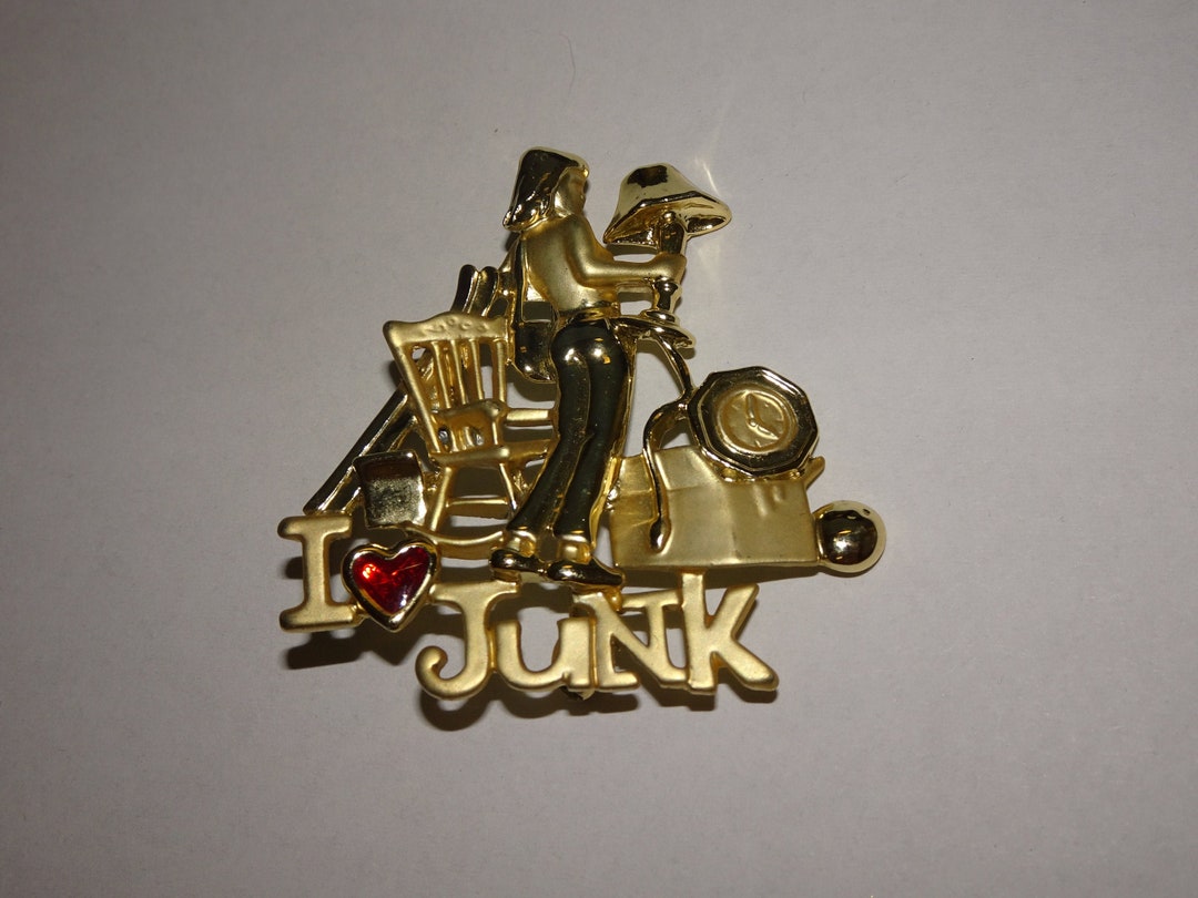 Vintage Brooch, I Love Junk Pin, Garage Sale Brooch, Estate Sale Brooch ...