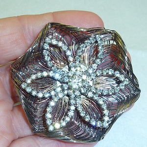 Vintage Silver Tone Spun Wire Rhinestone Flower Pendant, Spirograph ...