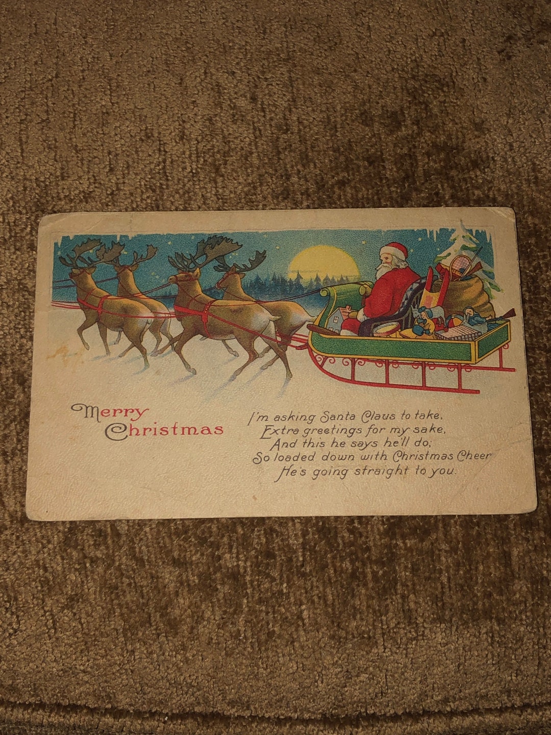 Vintage 1924 Christmas Postcard, Santa Postcard, Santa on Christmas Eve ...