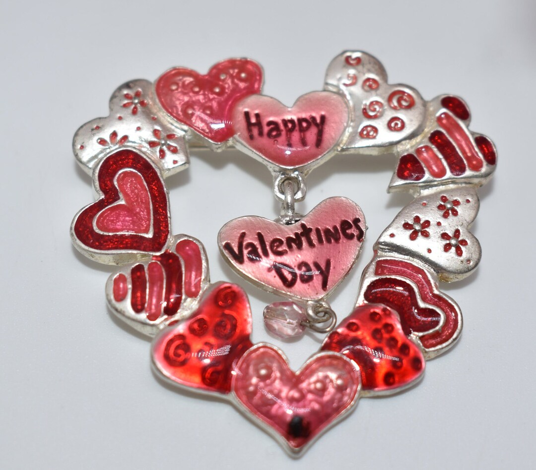 Kitschy Valentine Heart Pin, Fun Happy Valentines Day Brooch, Pink ...