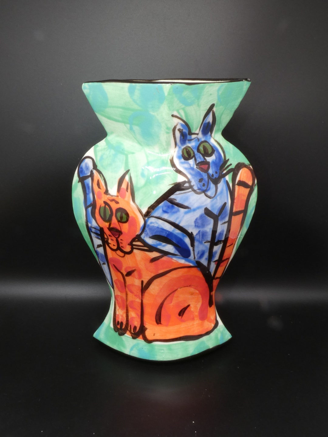 Abstract Colorful Cat Vase, Scaredy Cat Vase, Signed, Ceramic Pottery Art Vase - Etsy