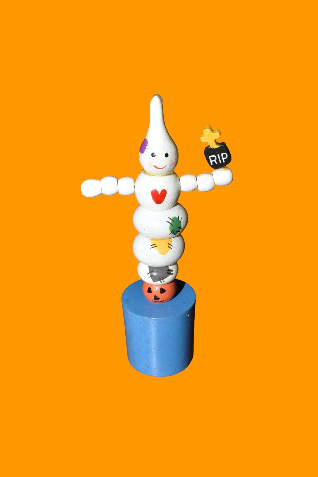 Vintage Halloween Ghost Collapsing Push Puppet Finger Toy Pumpkin ...