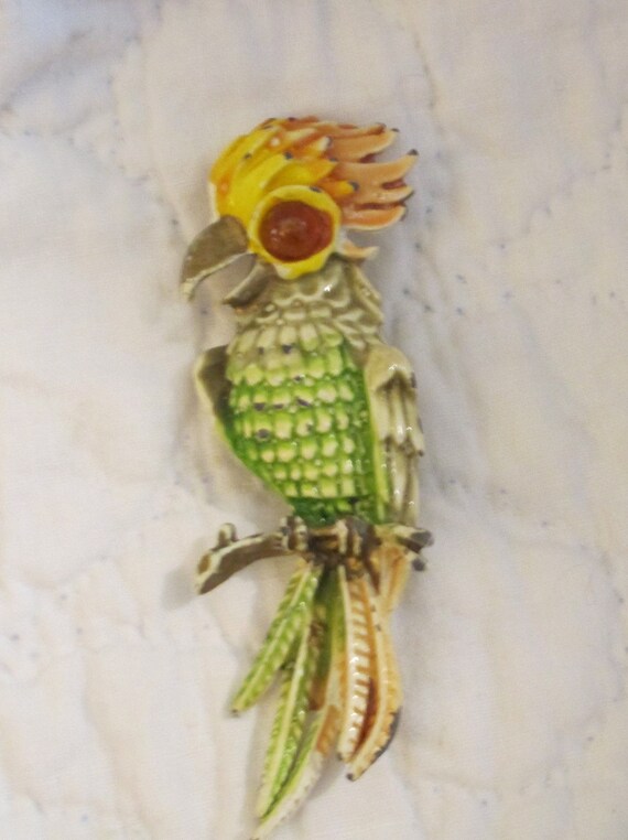 Mid Century Yellow Parrot Pin, Bird Pin, Parakeet Bir… - Gem