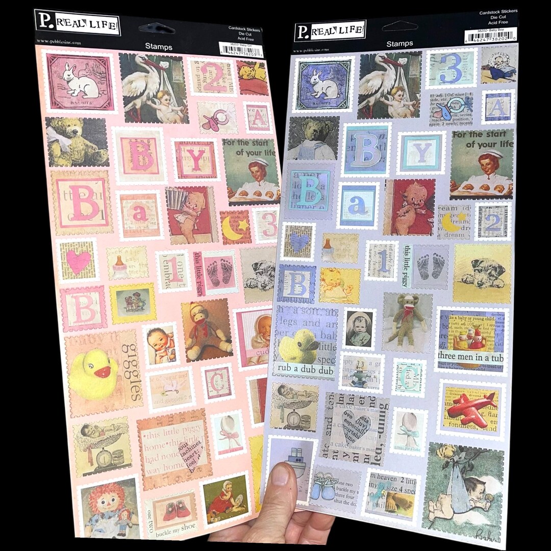Vintage Baby Girl or Boy Stamp Stickers – Real Life Brand – Cardstock ...